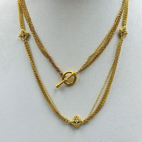 Fas | Jewelry | Fas Gold Tonelong Multi Chain Necklace Wclear Charms ...
